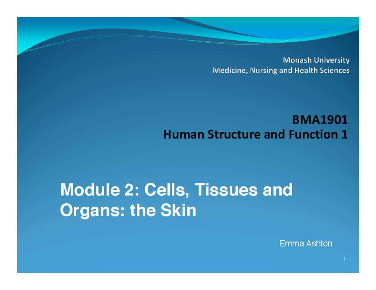 Module 2 Cells Tissues and Organs The Skin - BMA1901 Human Structure and Function 1 Module 2 ...