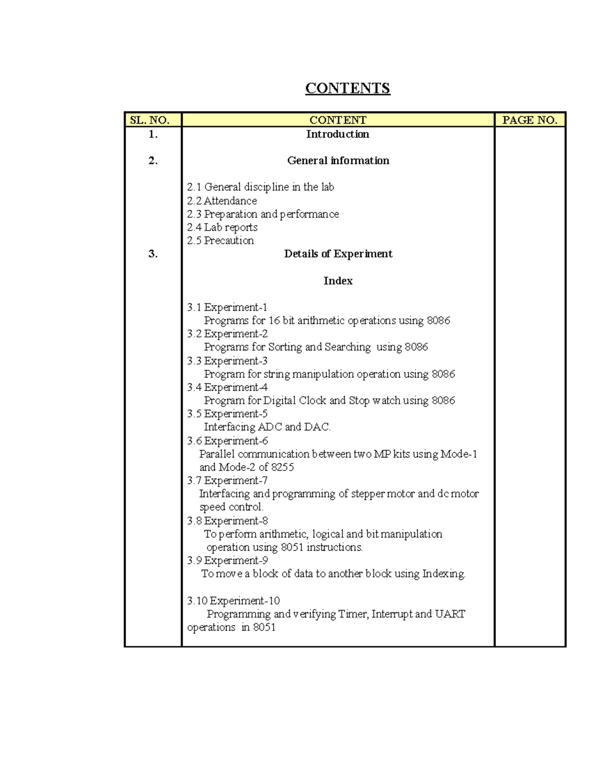 MPMC final - 5th ECE3 - ece - CONTENTS SL. NO. IntroductionCONTENT PAGE ...