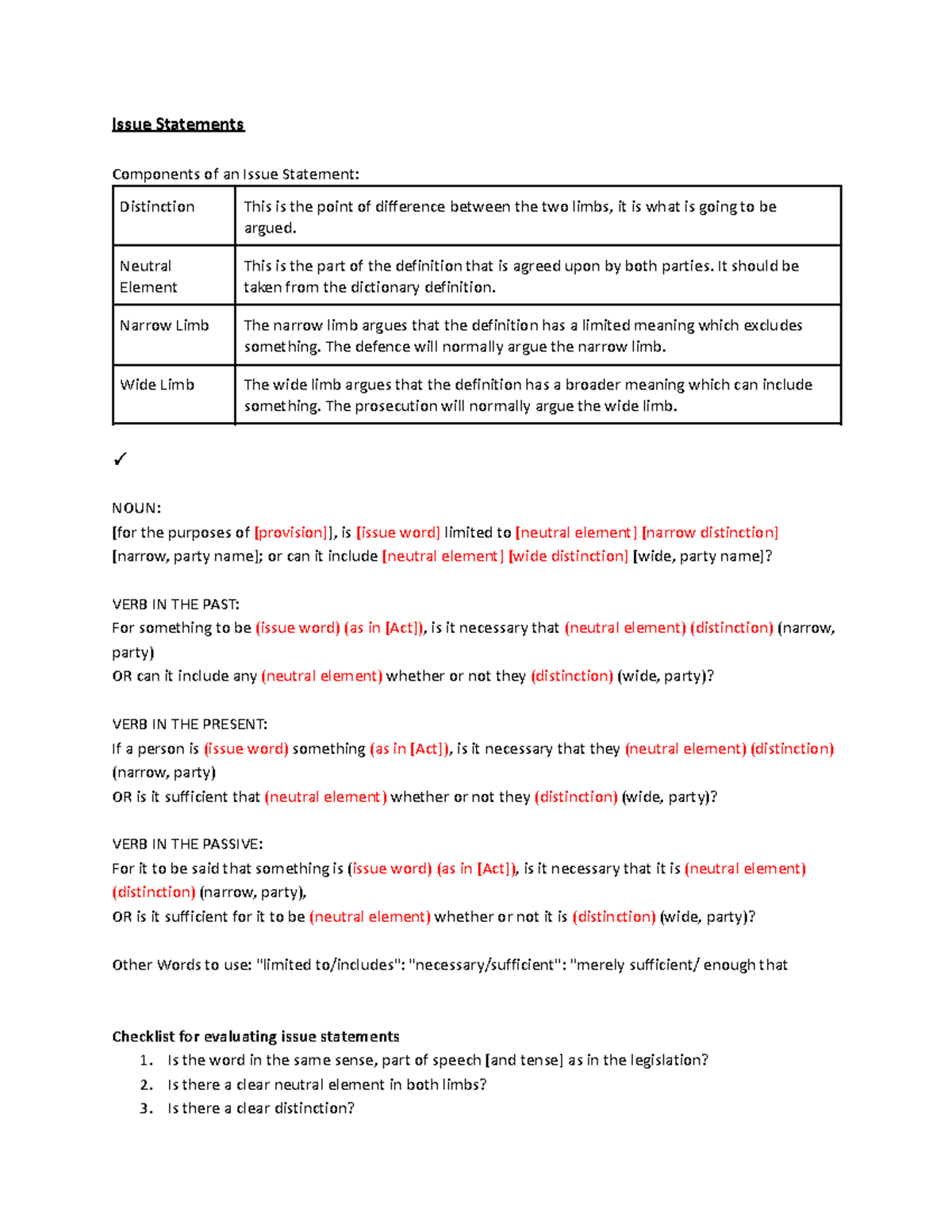 LAWS123 Cheat Sheet - Issue Statements Components of an Issue Statement ...