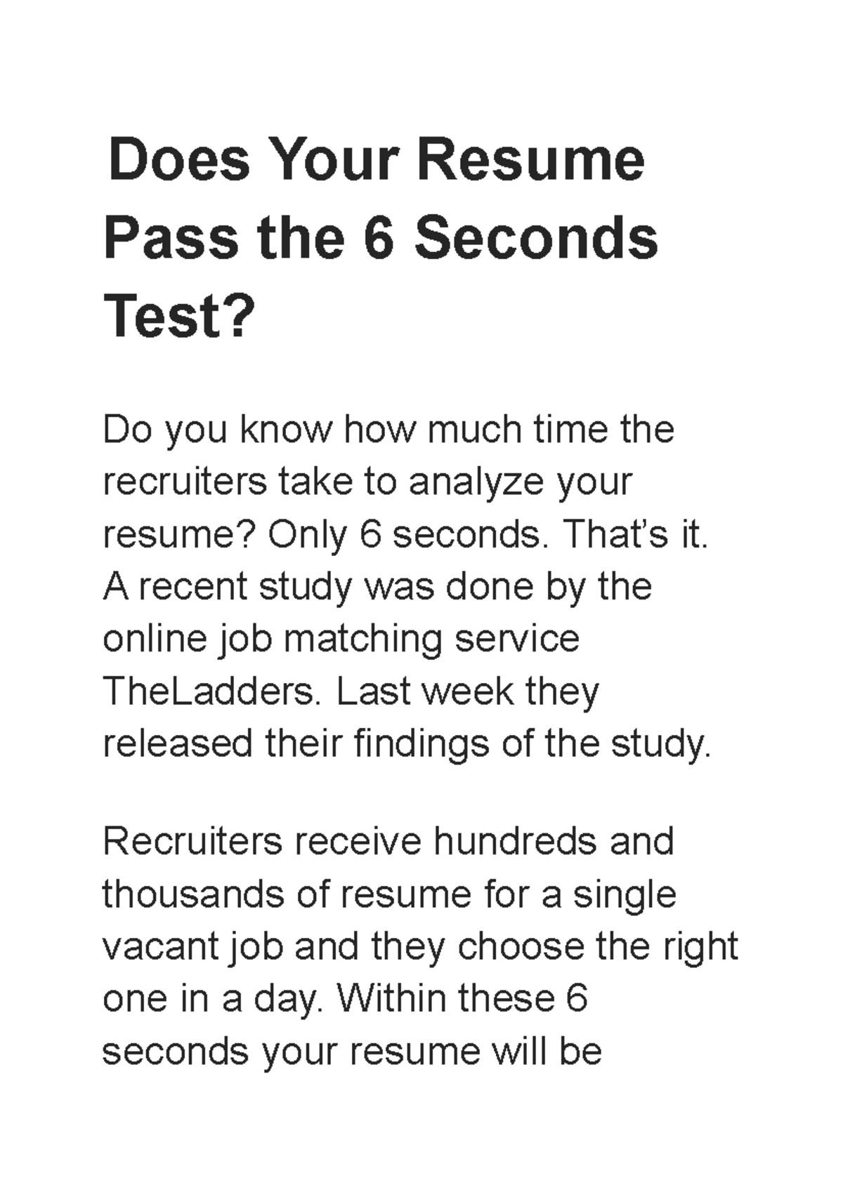 Does your resume pass the 6 second test - Does Your Resume Pass the 6 ...