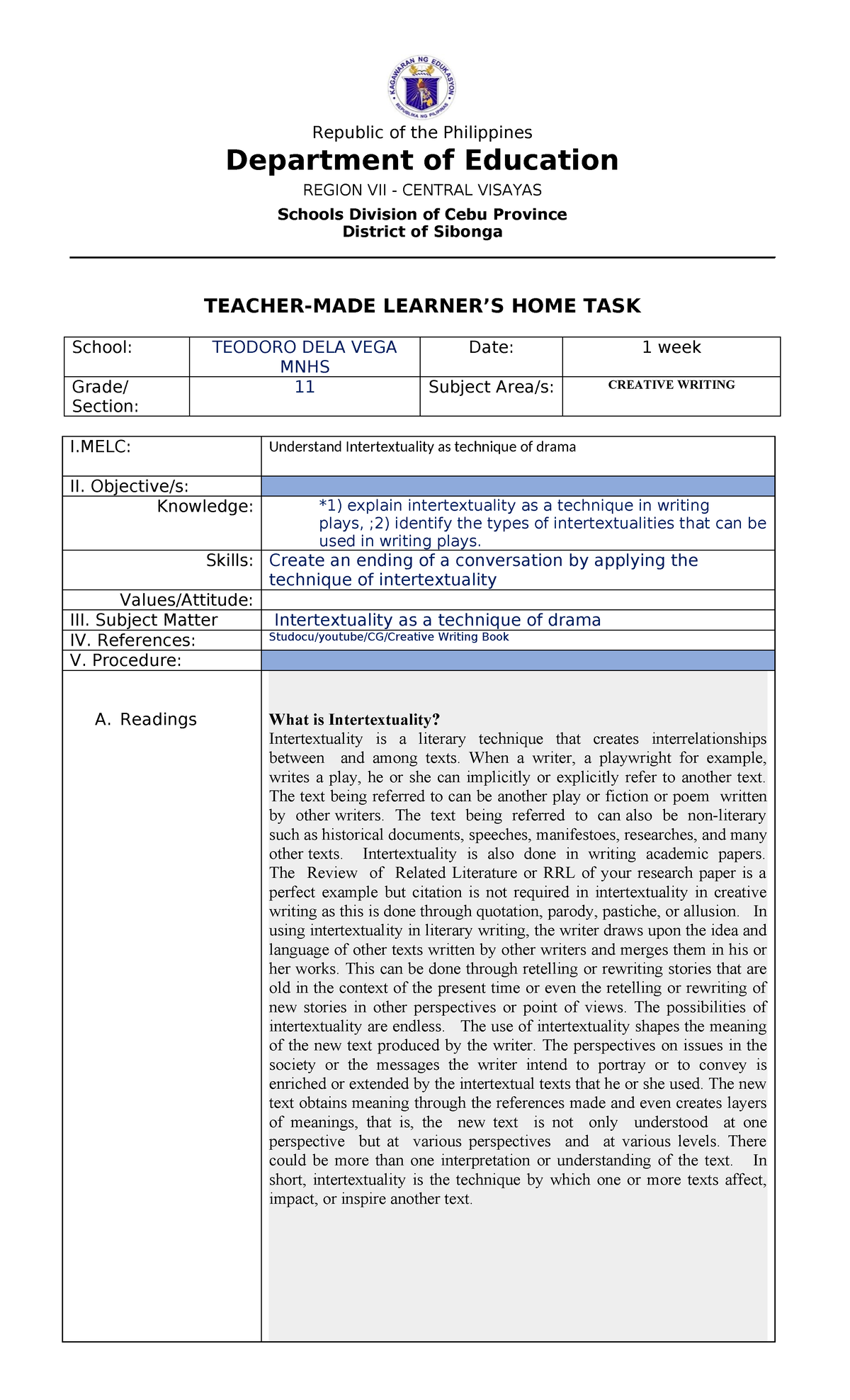 Creative Writing W2 - Practice Materials and other references ...