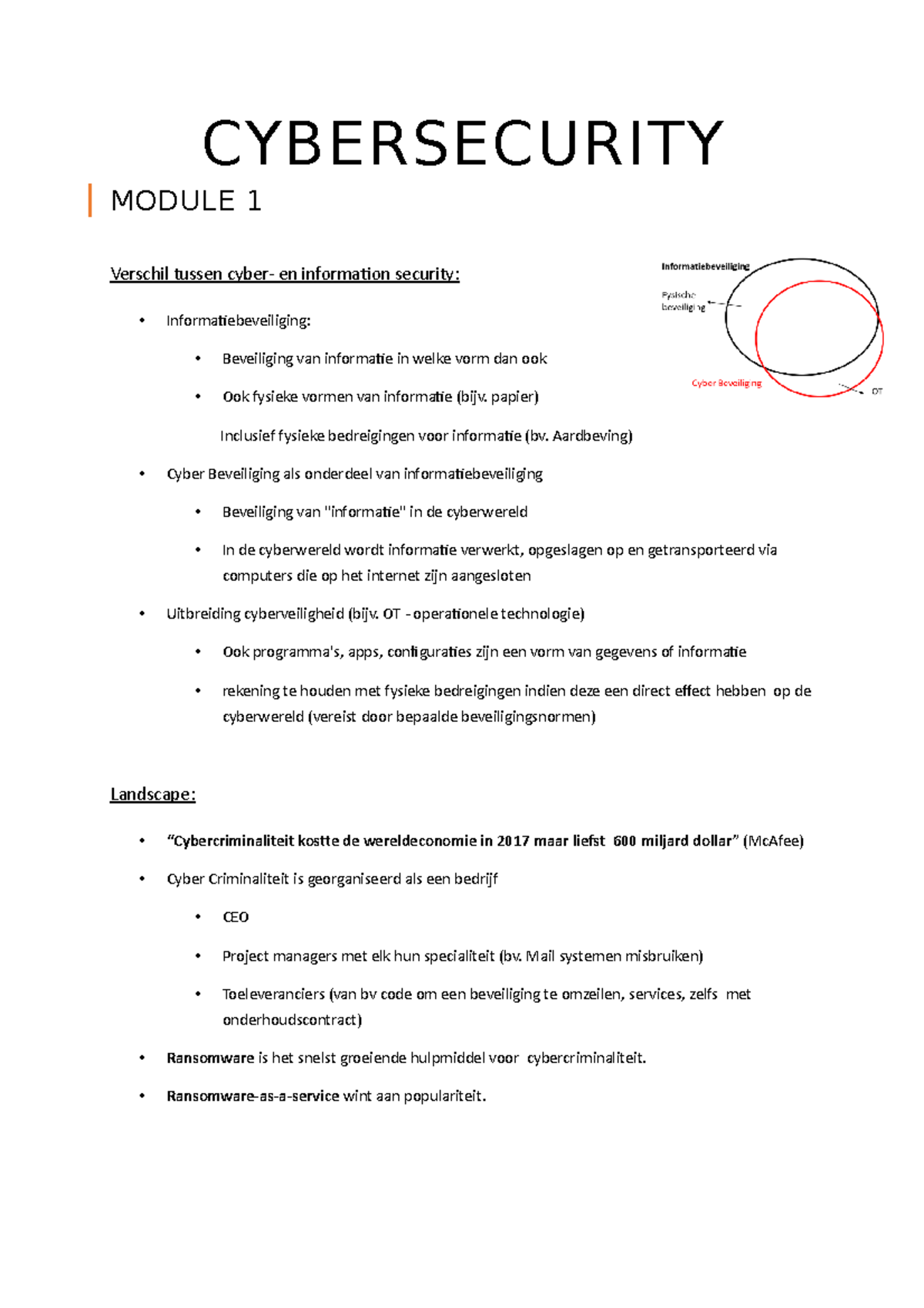 Cybersecurity samenvatting Howest - brugge - CYBERSECURITY MODULE 1 ...