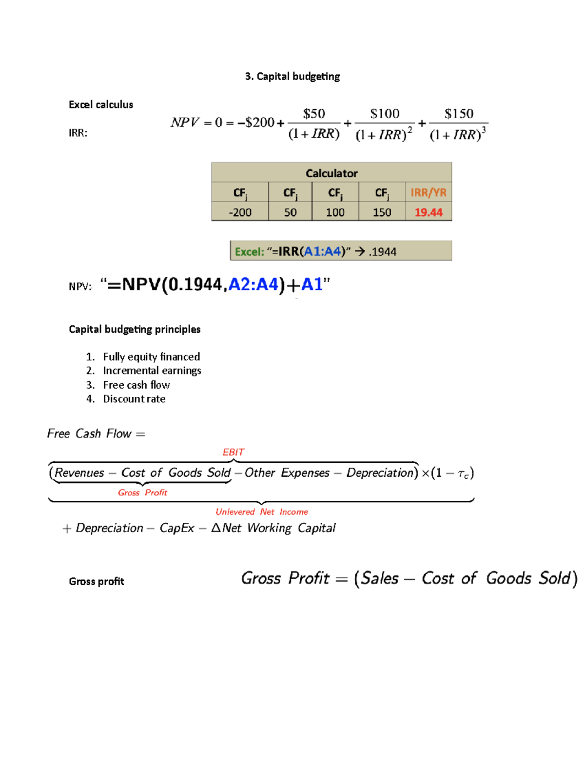 3. Capital budgeting - Capital budgeting Excel calculus IRR: NPV ...