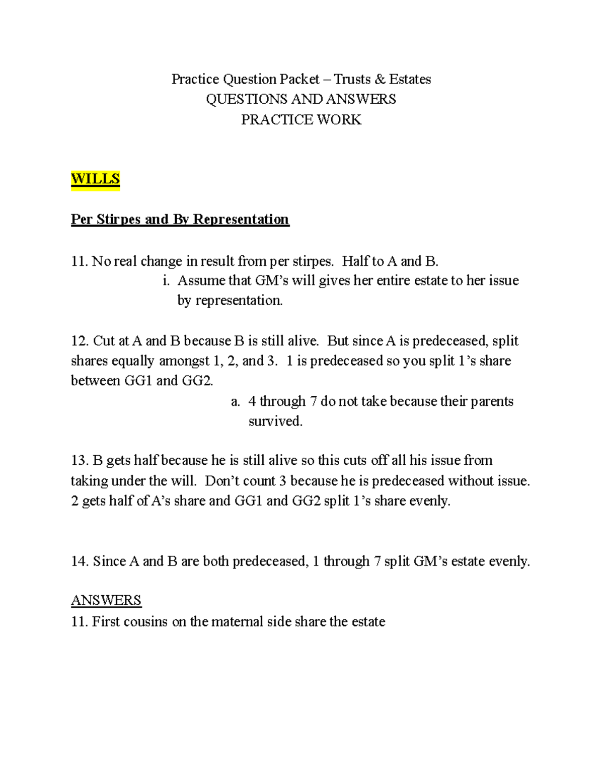 Practice Question Packet – Trusts & Estates Q11-14 - Practice Question ...