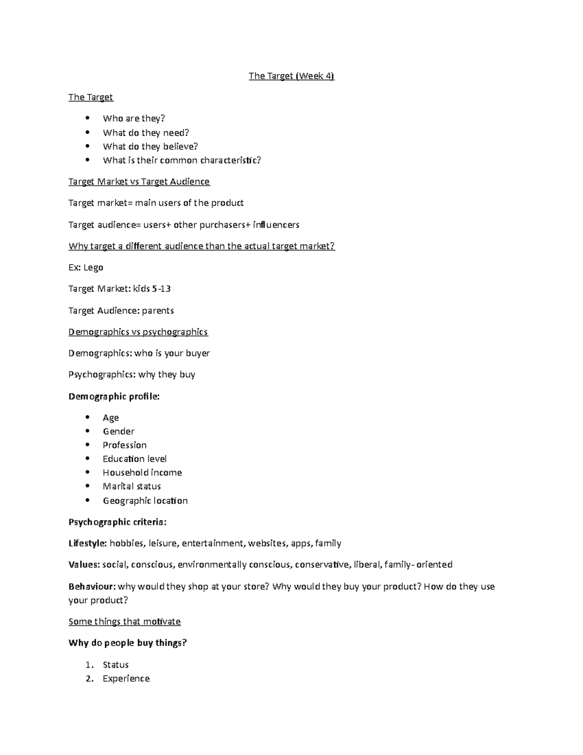 The target - Notes from the power point from the lecture - The Target ...