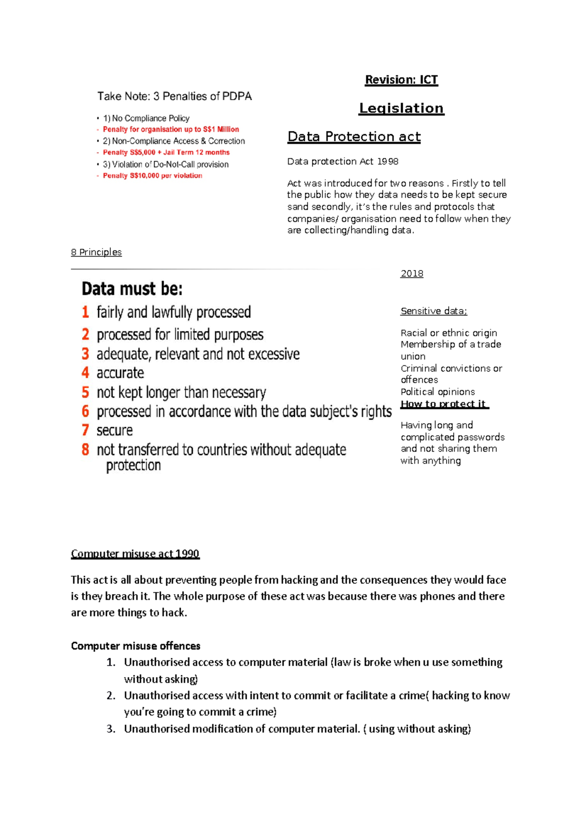 Revision - rEVISON - Revision: ICT Legislation Data Protection act Data ...