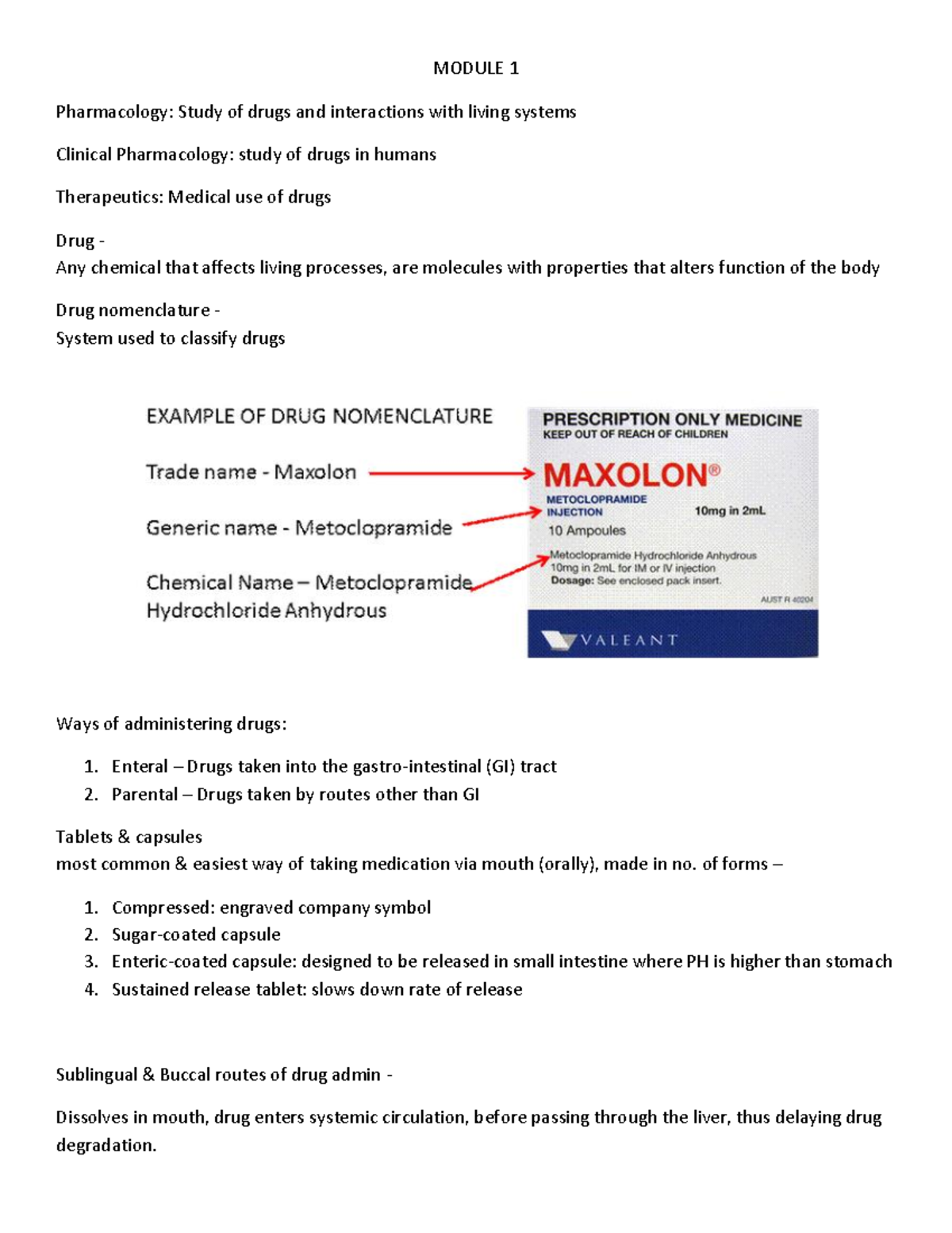 Lecture notes, lectures 1-14 - MODULE 1 Pharmacology: Study of drugs ...