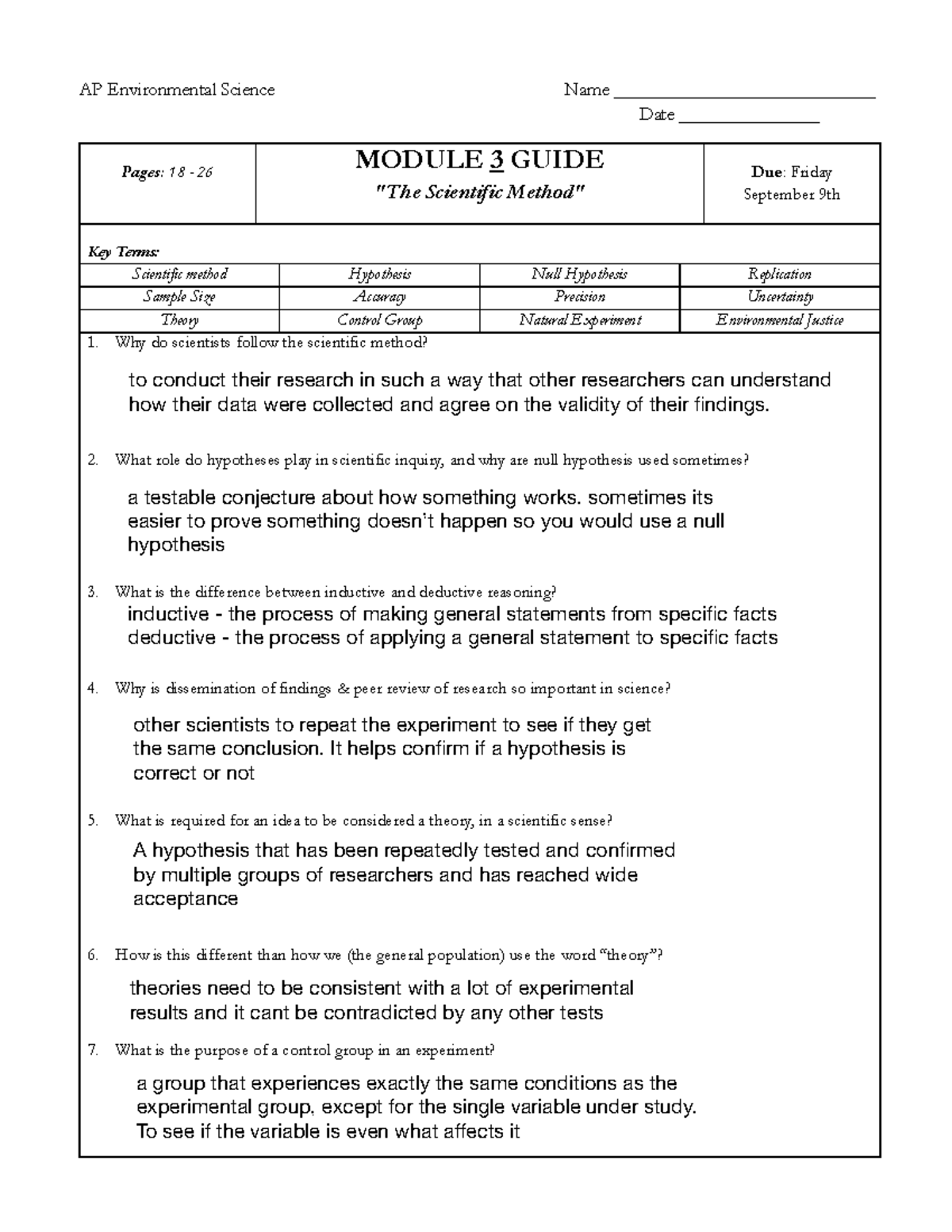 Mod 3 Reading Guide - chapter notes - AP Environmental Science Name