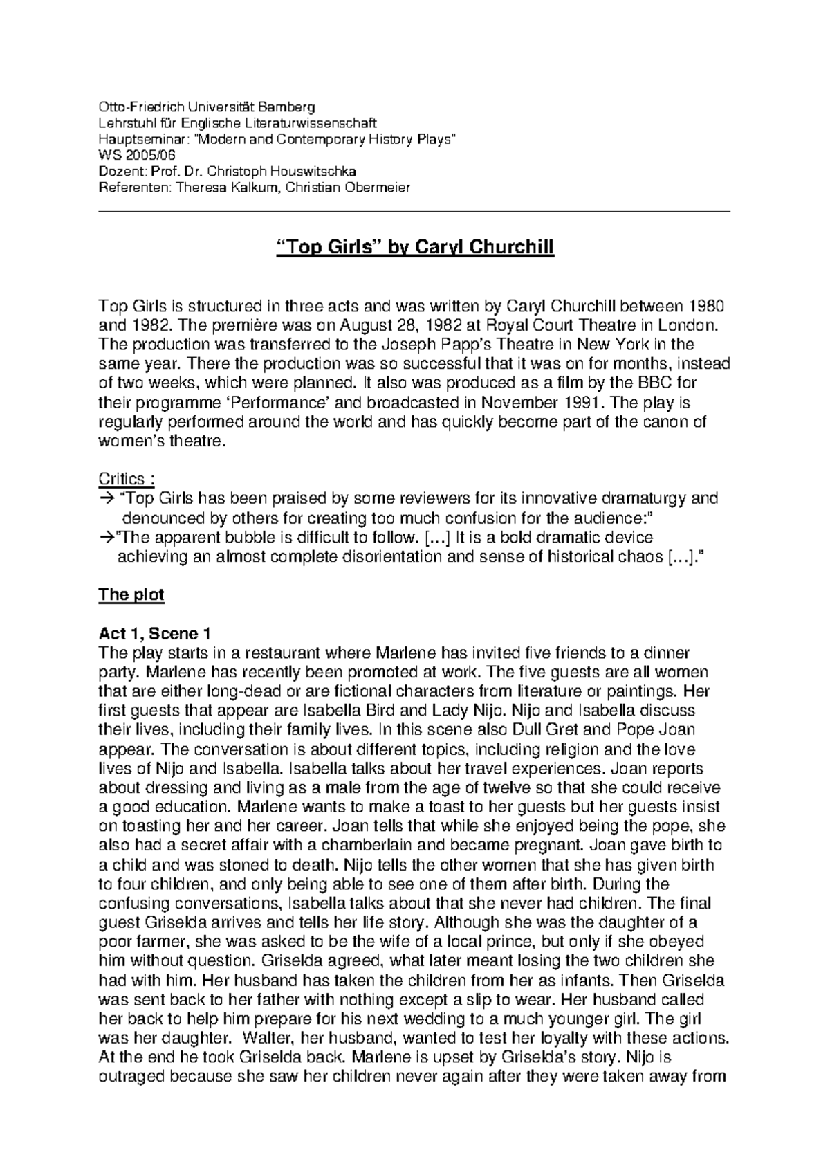 Top Girls by Caryl Churchill - Otto-Friedrich Universität Bamberg ...