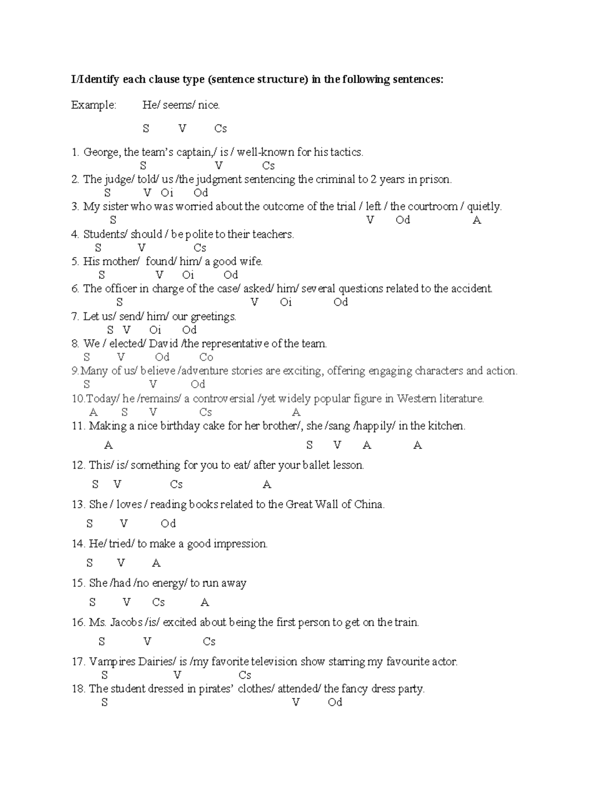 Assignment 14 - hghjk - I/Identify each clause type (sentence structure ...