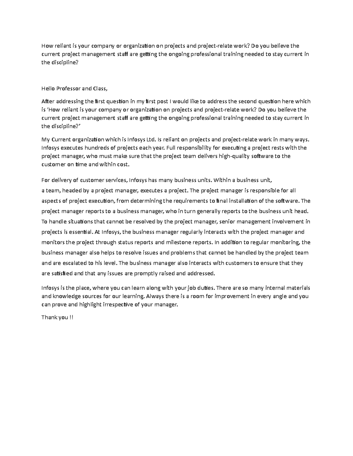 2nd post - Assignment and tutorial work - How reliant is your company ...