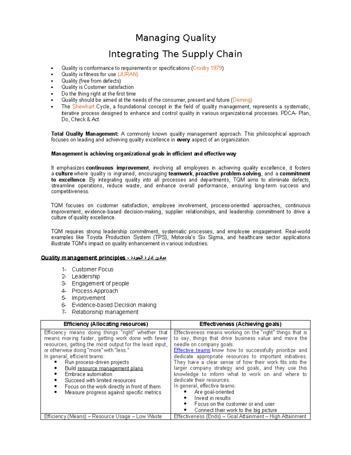 Managing Quality & Service Delivery - Managing Quality Integrating The ...