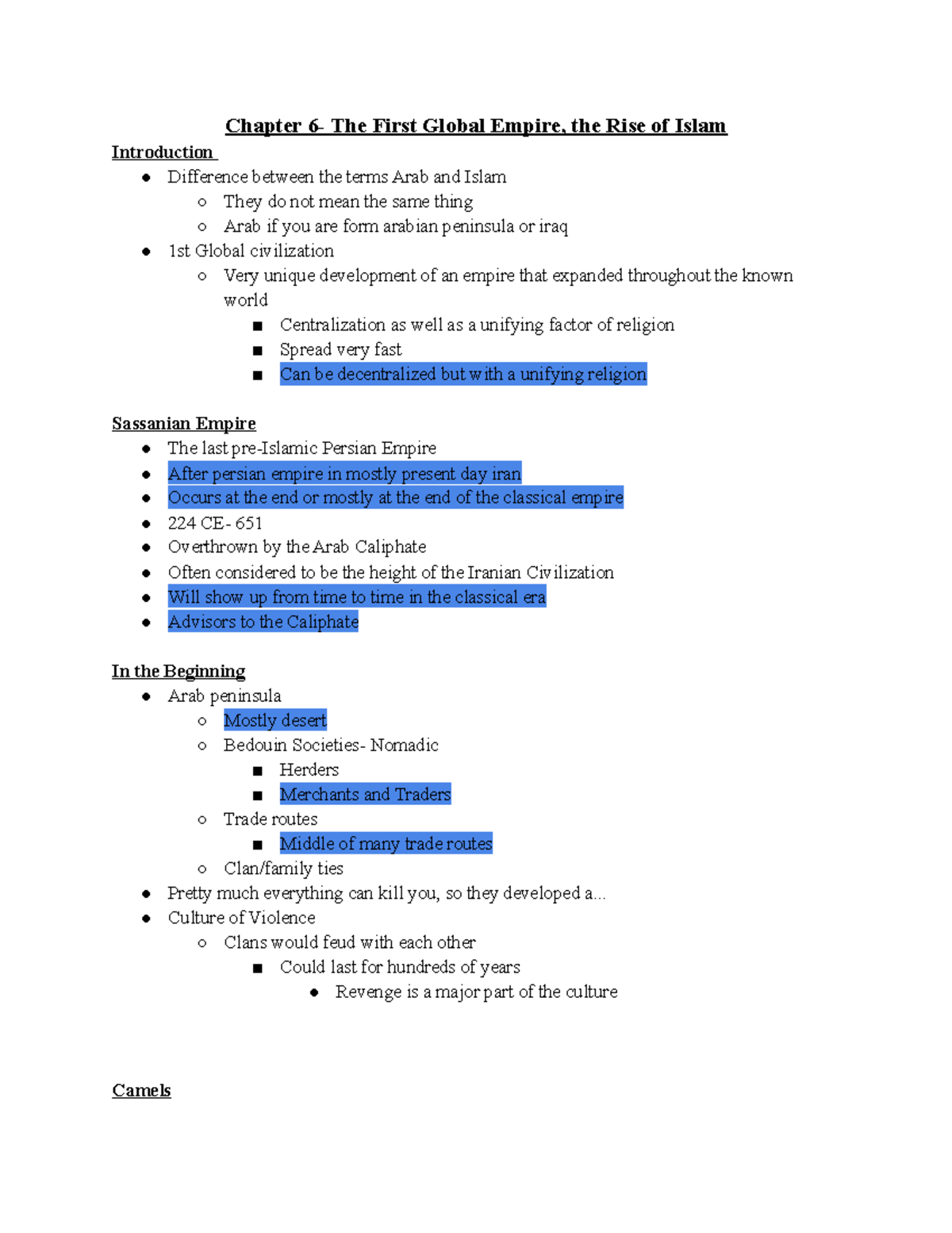 Chapter 6 The First Global Empire the Rise of Islam - .. Culture of ...