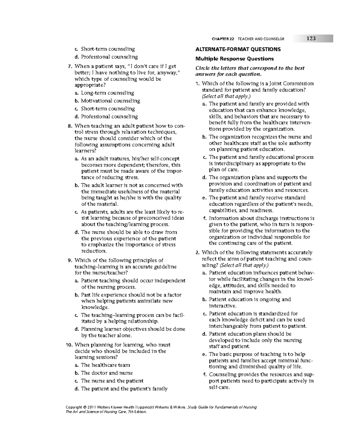 Fundamentals of Nursing The Art and Science of Nursing Care Study Guide ...