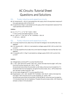 AC Power Question AND Solution v1 PDF - AC Power: Tutorial Sheet ...