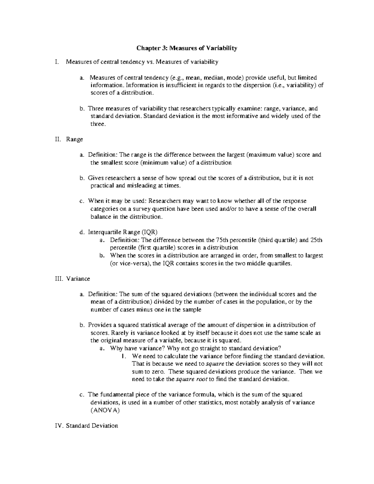 03chapter summary ch03 - Chapter 3: Measures of Variability I. Measures ...