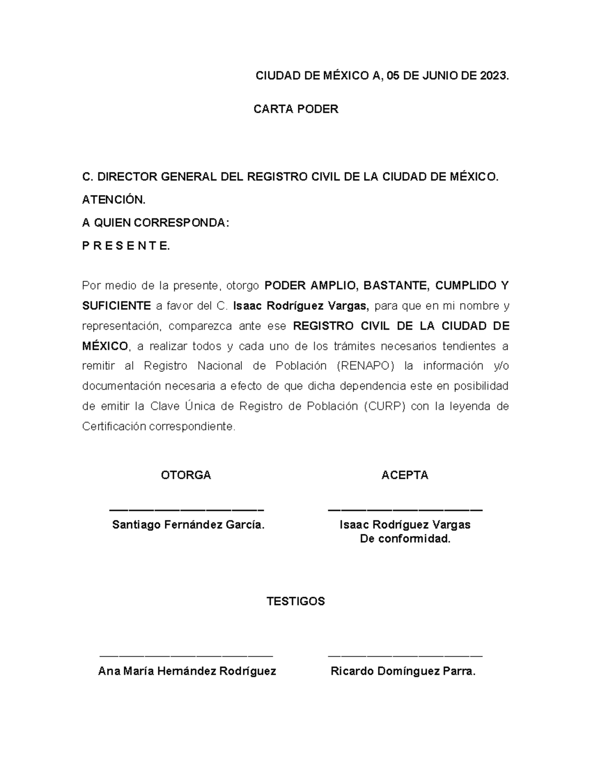 Carta Poder - CIUDAD DE MÉXICO A, 05 DE JUNIO DE 2023. CARTA PODER C ...