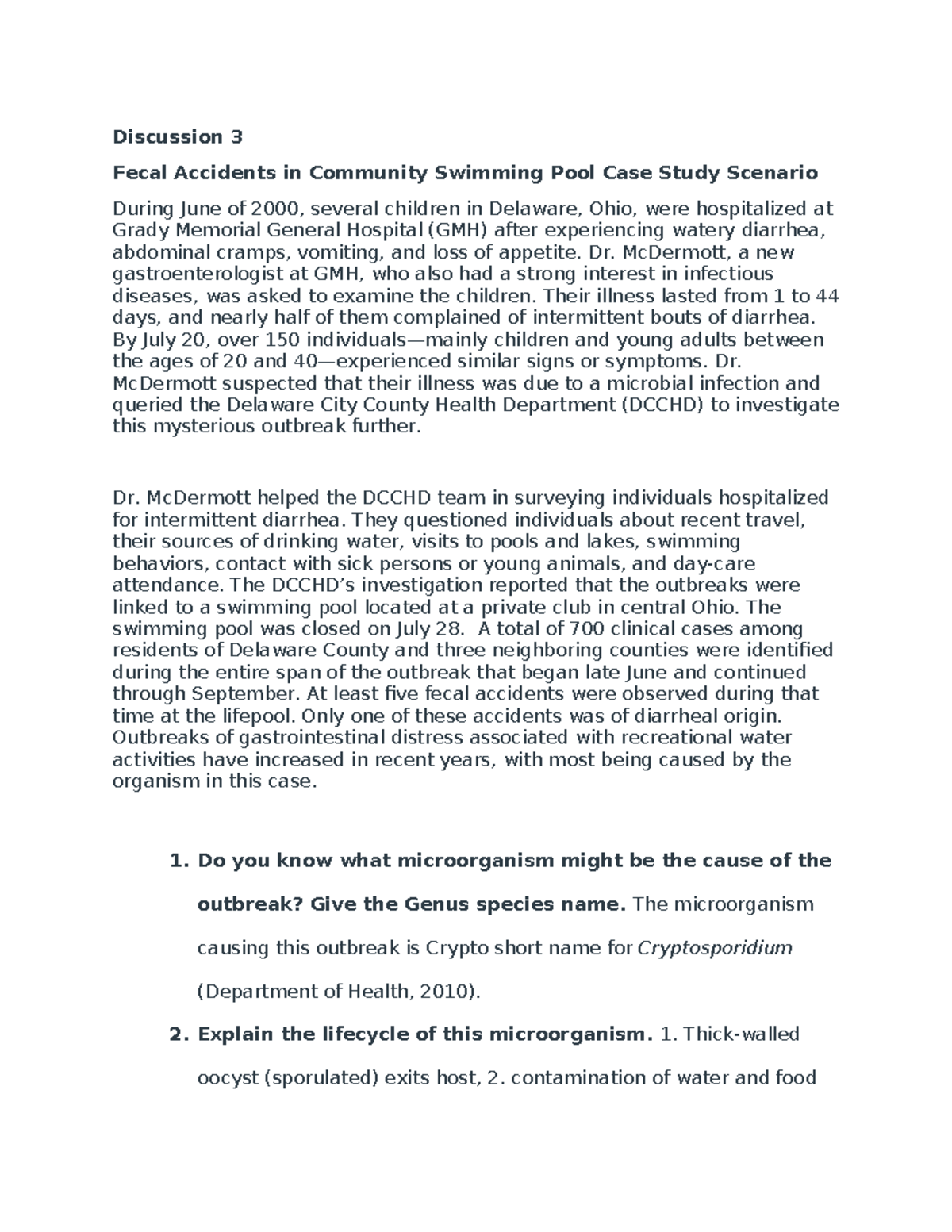 Discussion 3 micro 2022 - Discussion 3 Fecal Accidents in Community ...
