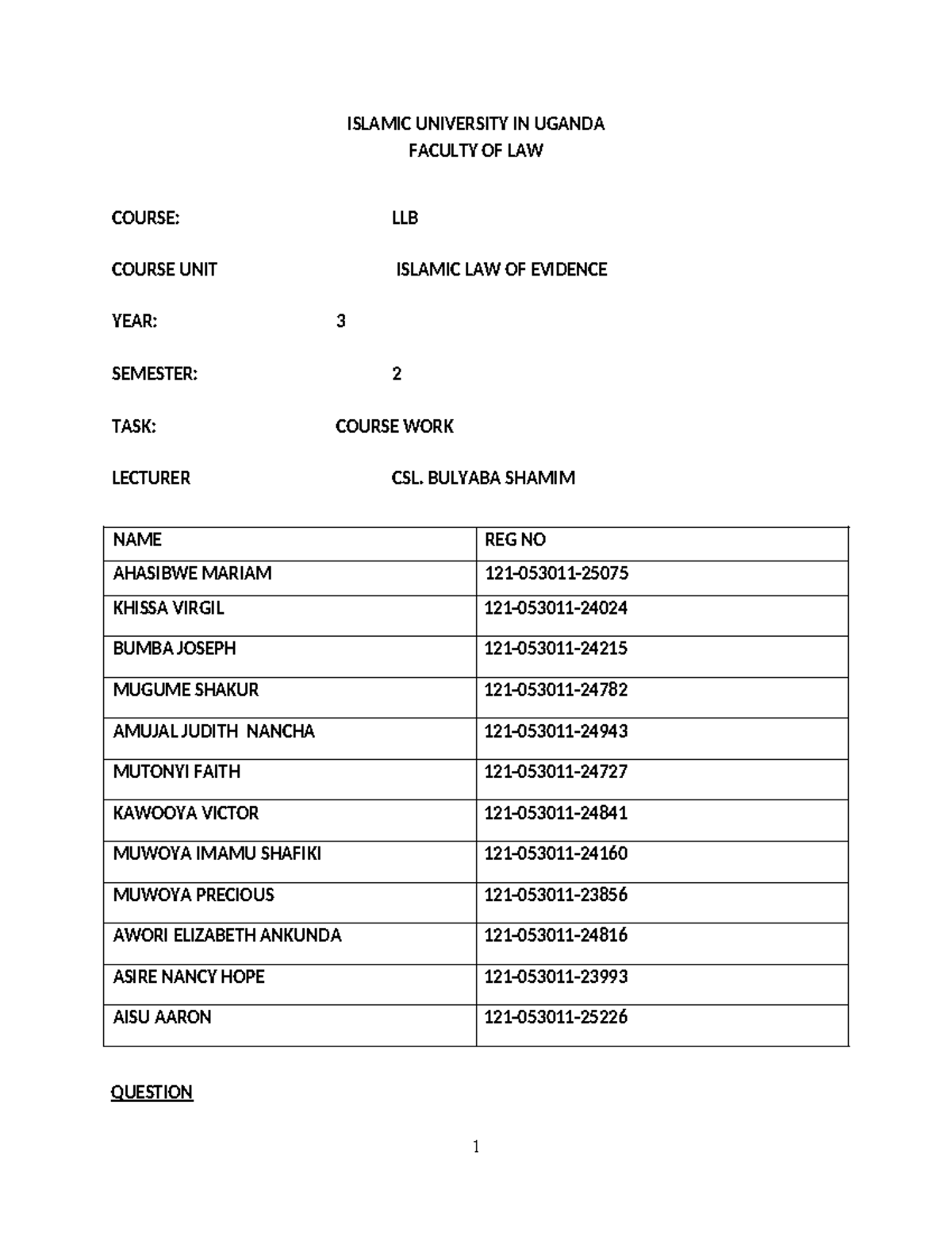 Islamic Evidence Law (Oath)group 4-1 - ISLAMIC UNIVERSITY IN UGANDA ...