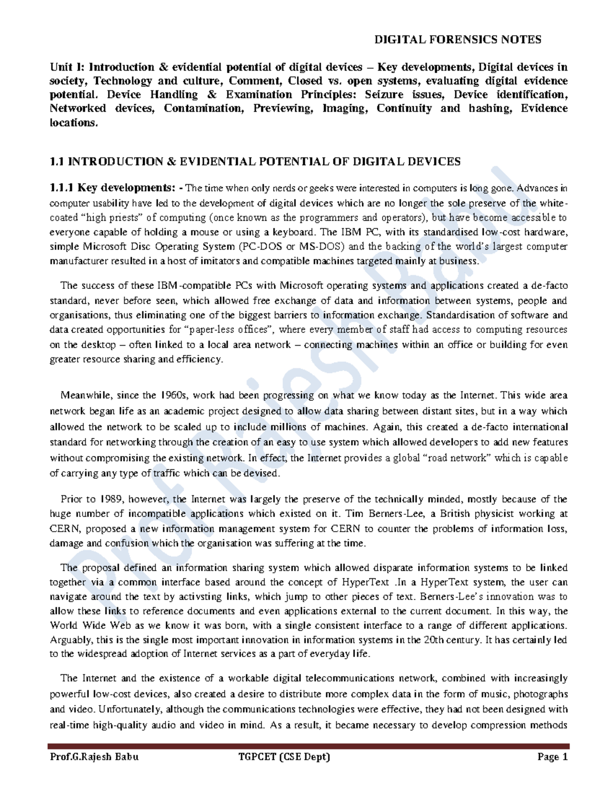 DF - wewqe weqeqweqw - Unit I: Introduction & evidential potential of ...