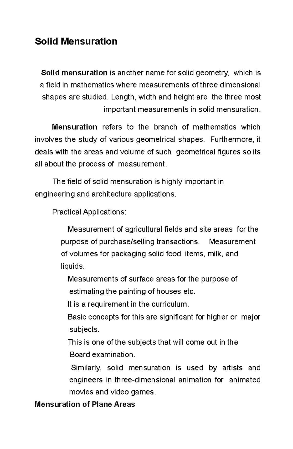 Solid Mensuration - Basic Engineering Mathematics Lecture notes - Solid ...