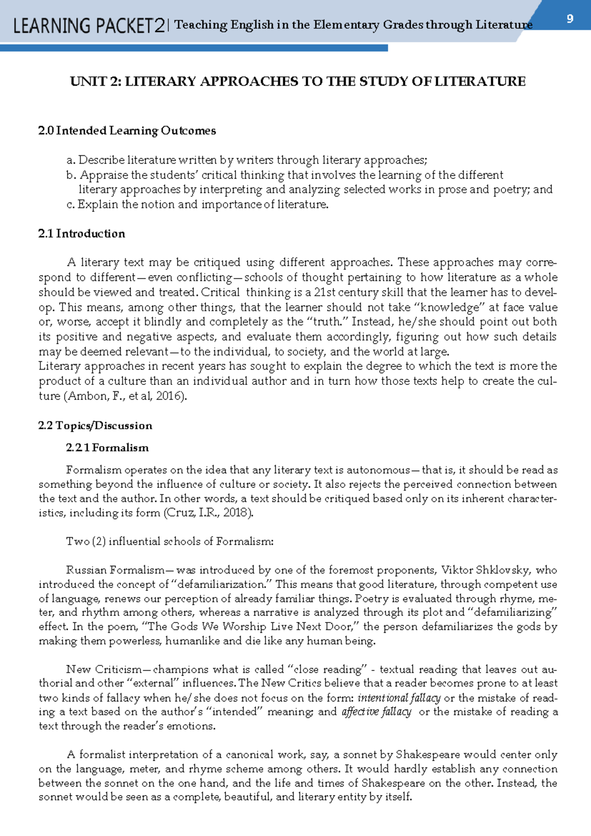 EEd 19 LP 2 PIS - 20 2 | Survey of Afro-Asian Literature UNIT 2: LITERARY APPROACHES TO THE ...