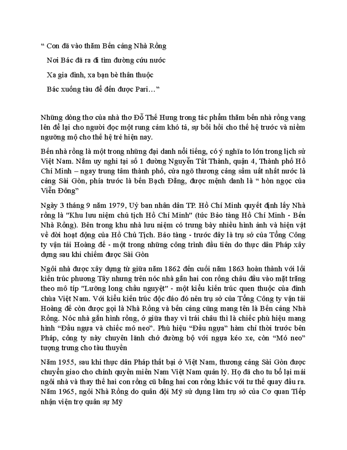 Bảo tàng hcm - bai thu hoach bao tang ho chi minh ben nha rong - “ Con ...