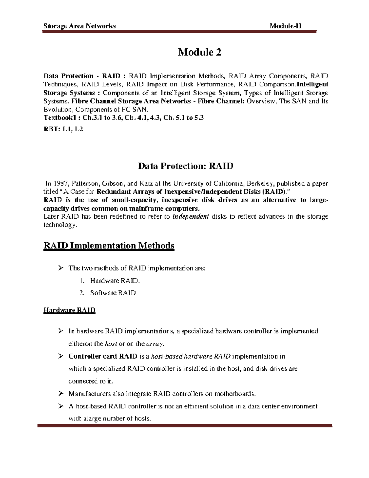 SAN module 2 - dsdssd - Module 2 Data Protection - RAID : RAID Implementation Methods, RAID ...