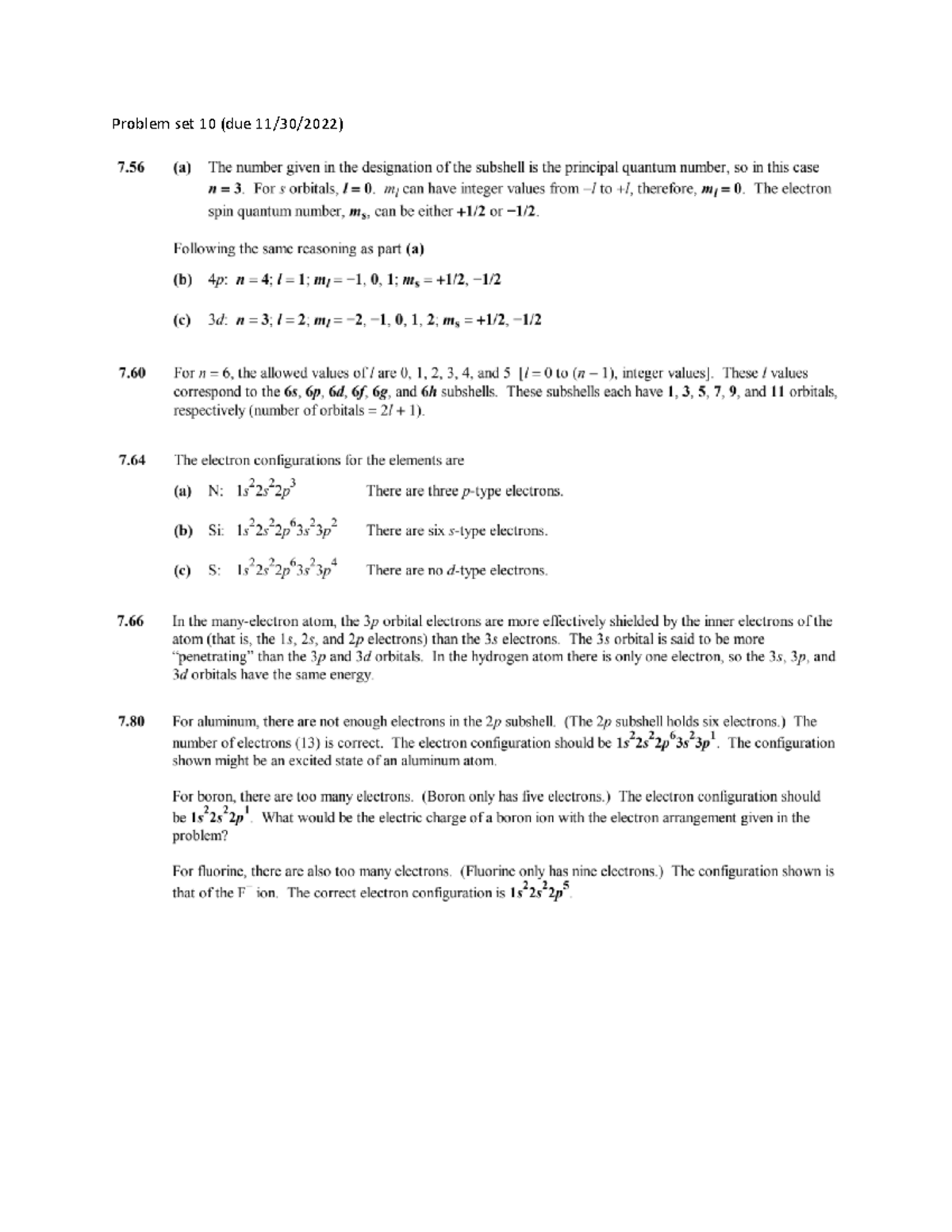 Problem Set 10 answer - CHEM 120 - Problem set 10 (due 11/30/2022) - Studocu