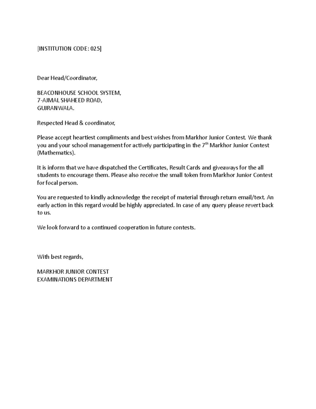 New Microsoft Word Document - [INSTITUTION CODE: 025] Dear Head ...