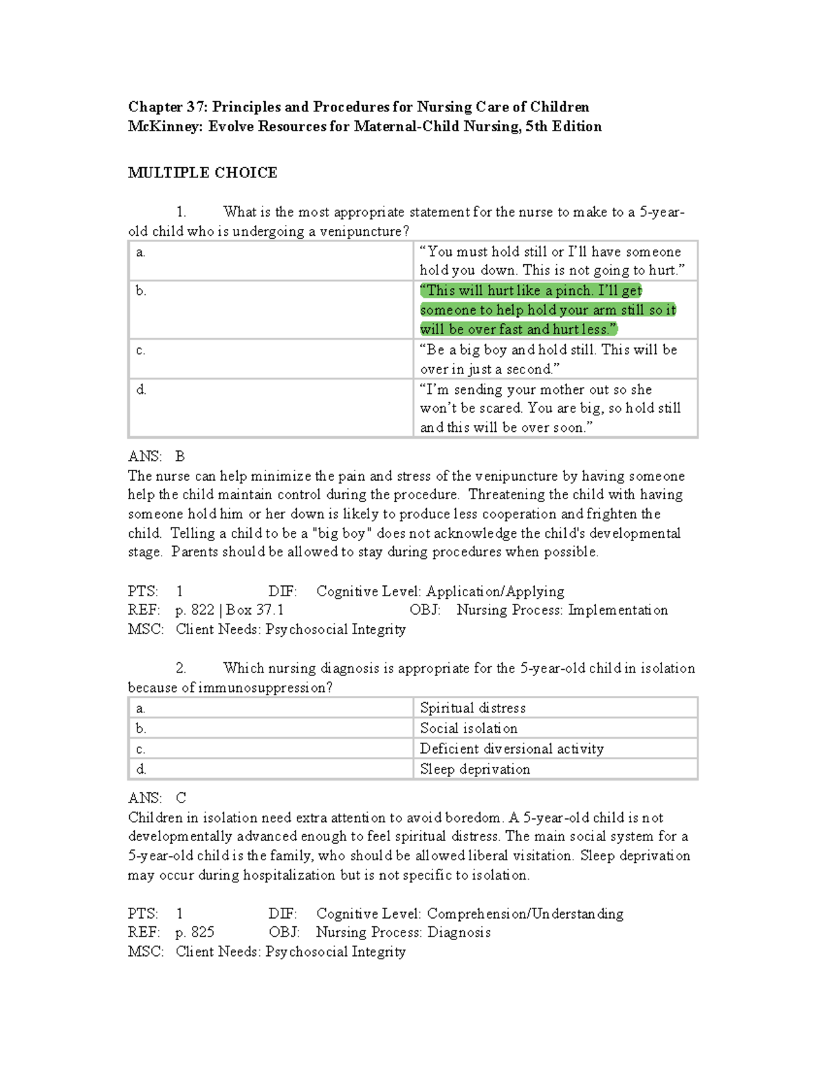 C37 - Practice exam questions - Chapter 37: Principles and Procedures ...