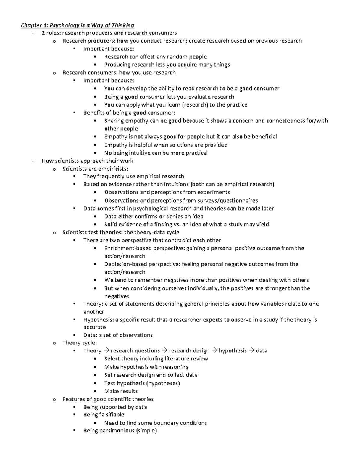 Research Methods Ch 1 - Notes on Psychology as a Way of Thinking; Yun ...