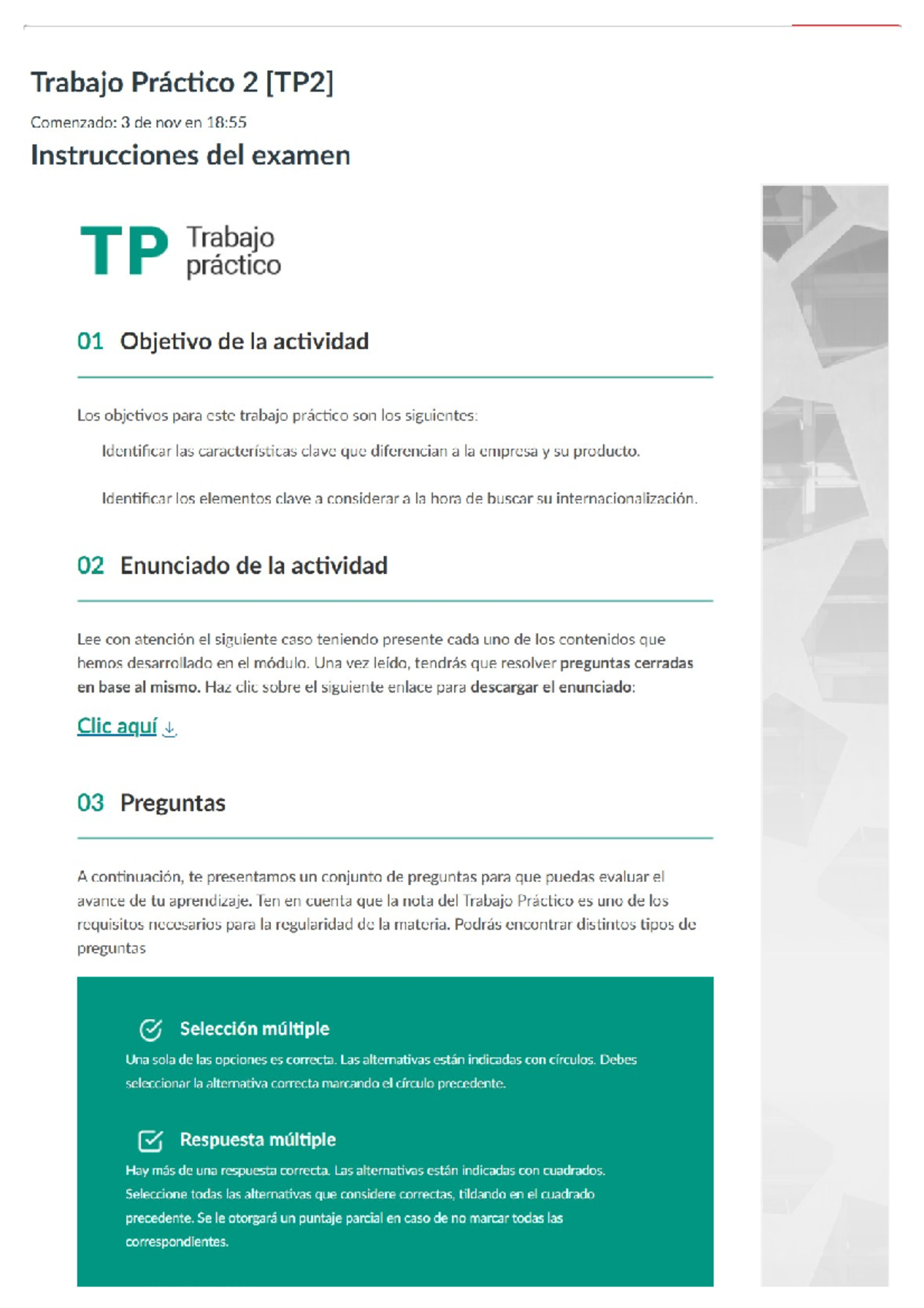 Marketing internacional tp2 100 p - Trabajo Práctico 2 Comenzado: 3 de nov en 18:55 ...