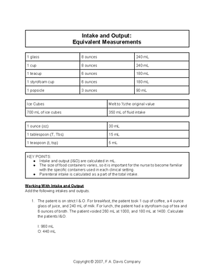 W7 AK Intake Output Practice Answer Key - Working With Intake and Output Add the following ...