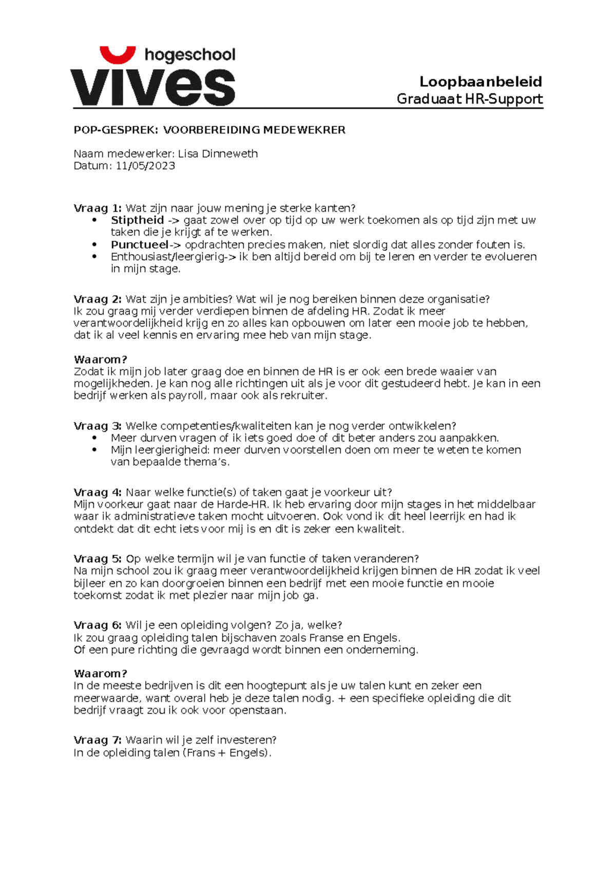 Voorbereiding medewerker - Loopbaanbeleid Graduaat HR-Support POP ...