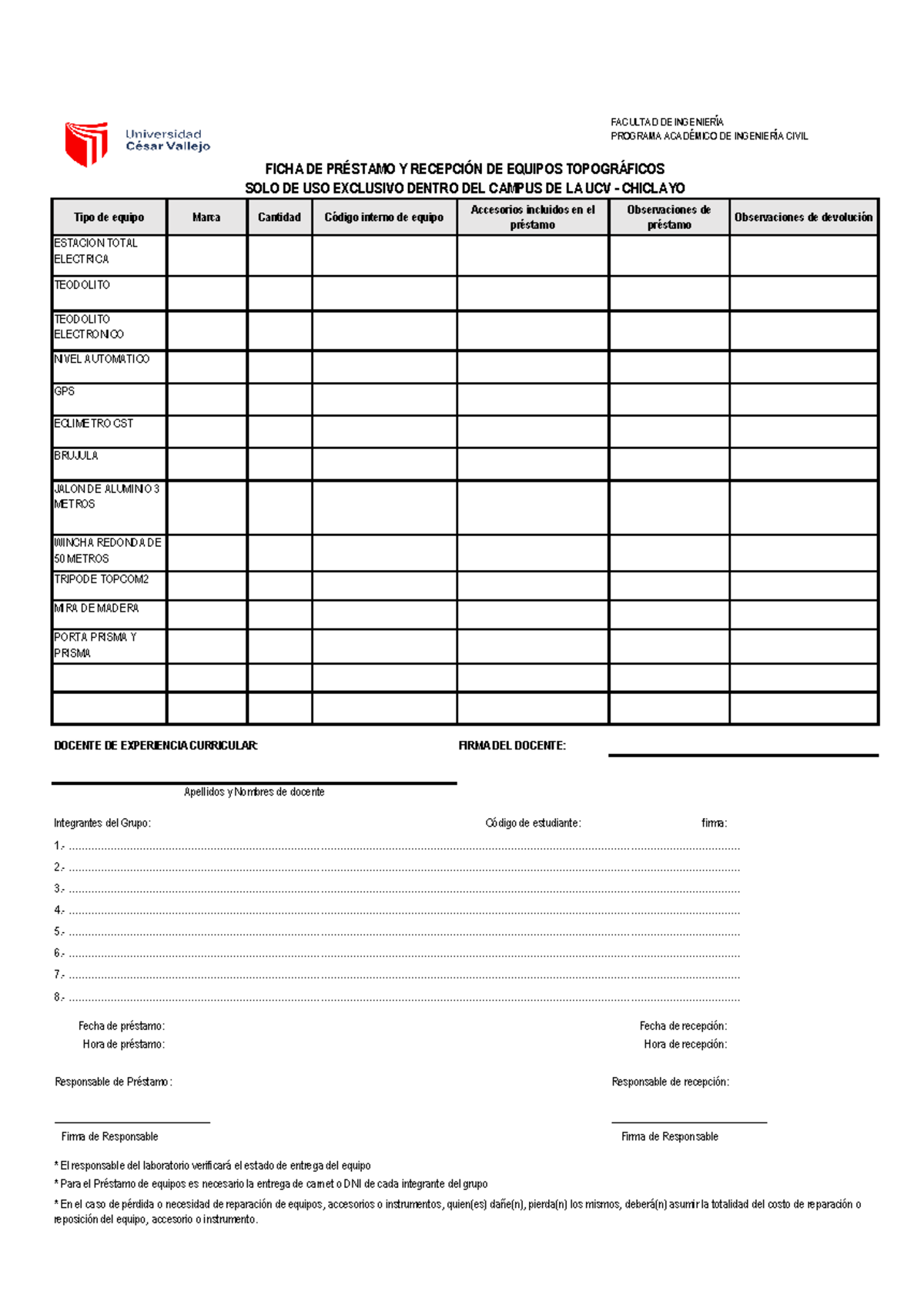 Formato DE Solicitud DE Equipos DE Topografía - Tipo de equipo Marca ...