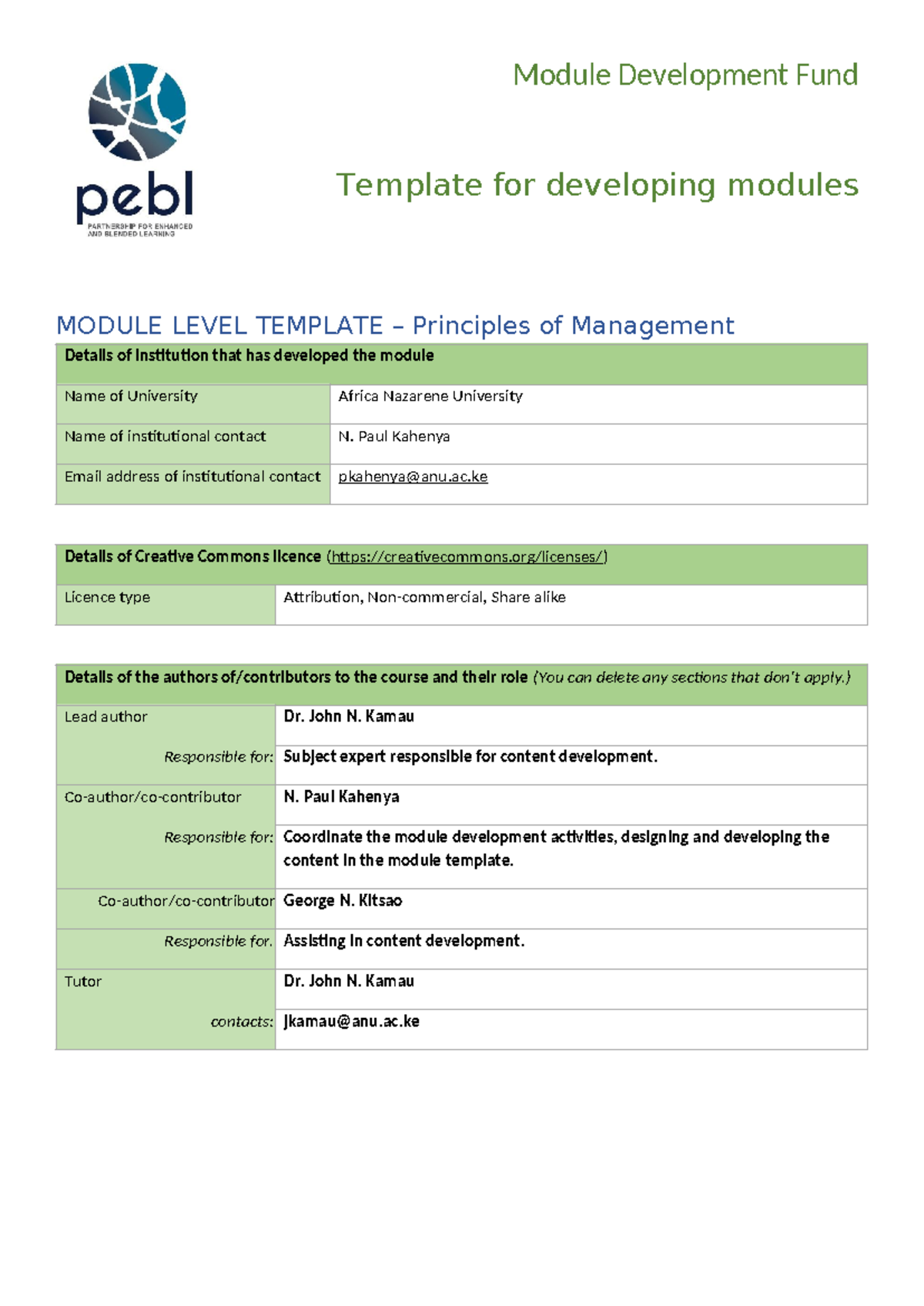 normal read of pdf - Module Development Fund Template for developing modules MODULE LEVEL ...