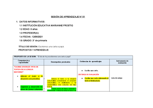 Sesion DE Aprendizaje - Escribe - Ejemplo - SESI”N DE APRENDIZAJE N∞ 002 I. DATOS INFORMATIVOS ...