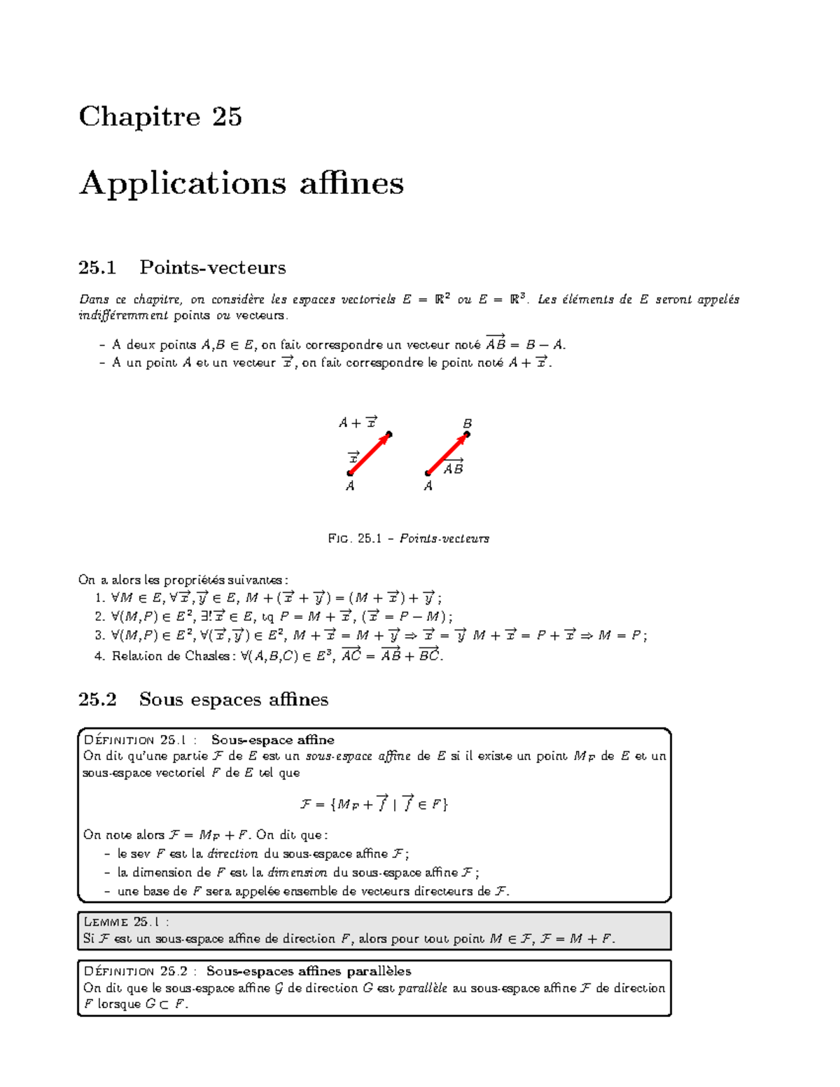 Applications-affines - Chapitre 25 Applications affines 25 Points-vecteurs Dans ce chapitre, on ...