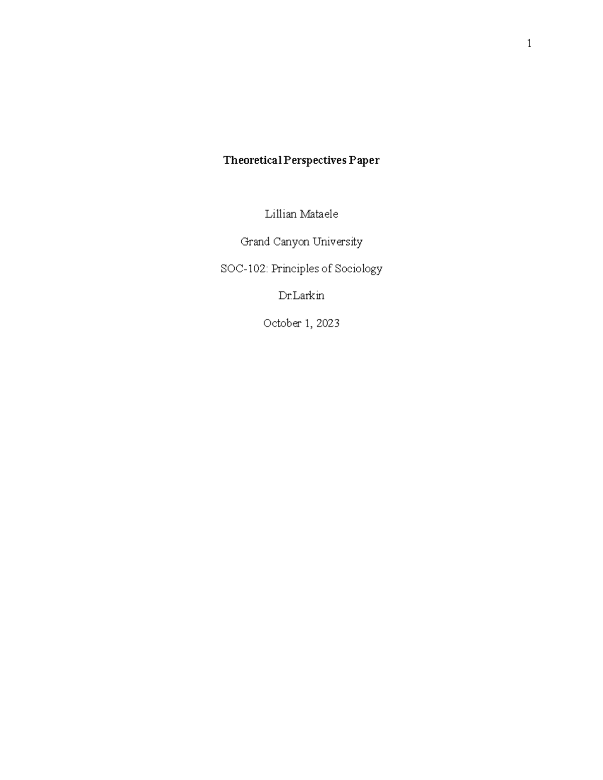 Theoretical Perspectives Paper - Theoretical Perspectives Paper Lillian ...