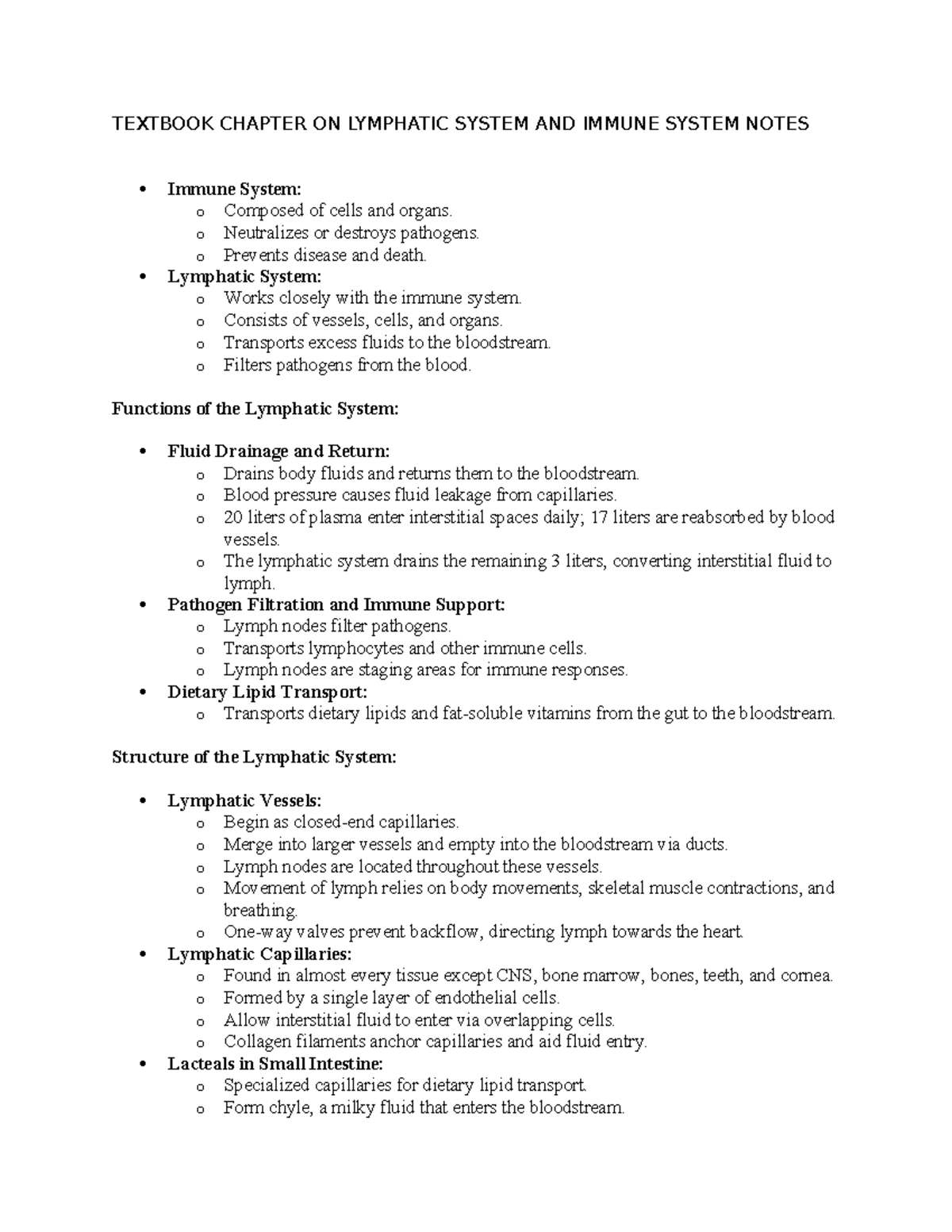 Textbook Chapter ON Lymphatic System AND Immune System Notes - TEXTBOOK ...