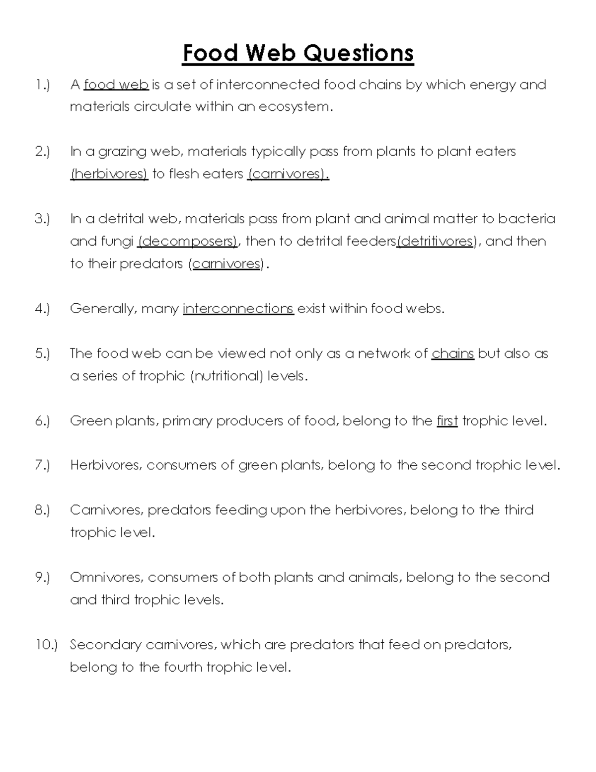 Barwaqo I Mohamed 7th NMS - Food Web Questions - Food Web Questions 1 ...