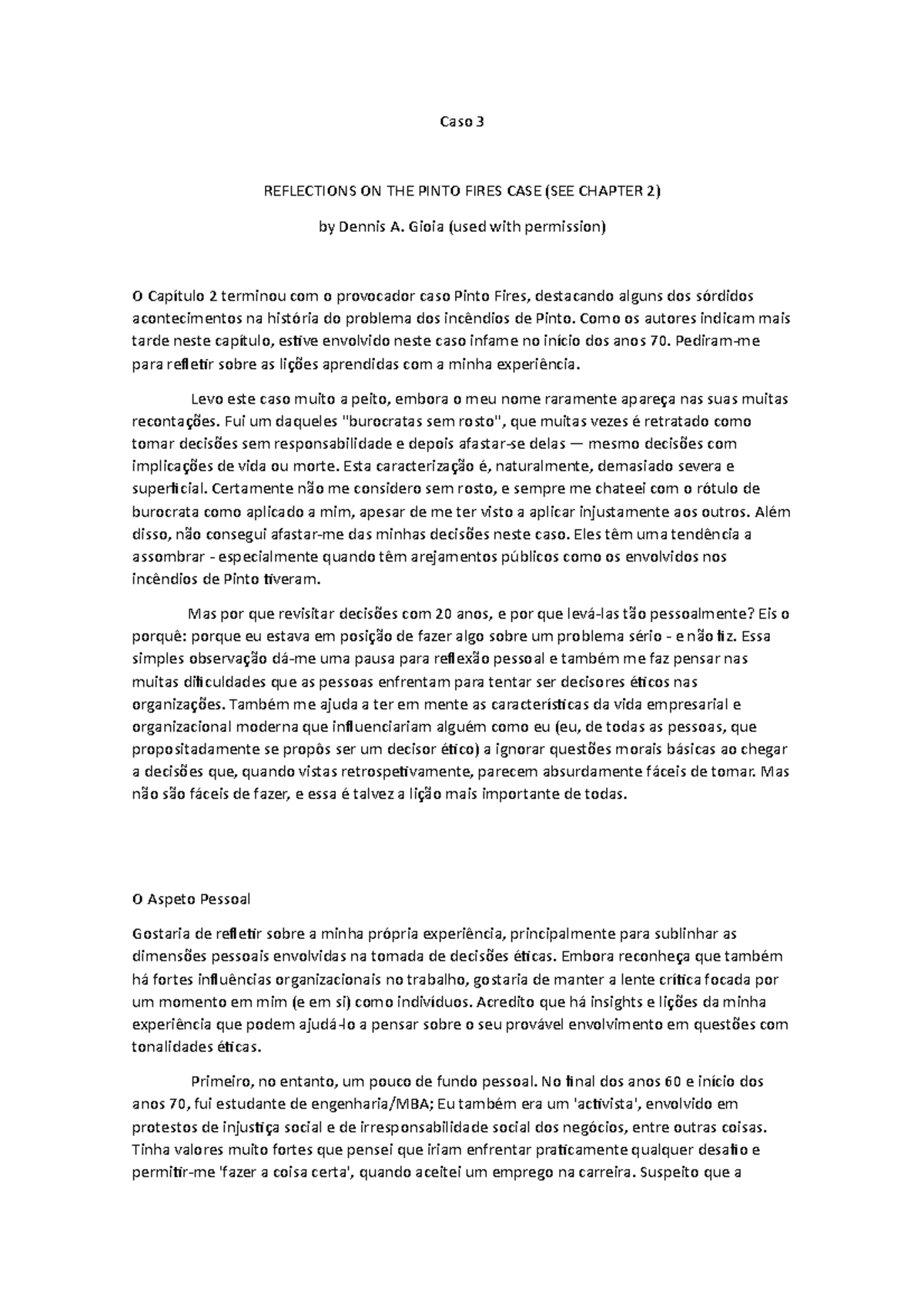 Caso 3 - Caso 3 REFLECTIONS ON THE PINTO FIRES CASE (SEE CHAPTER 2) by ...