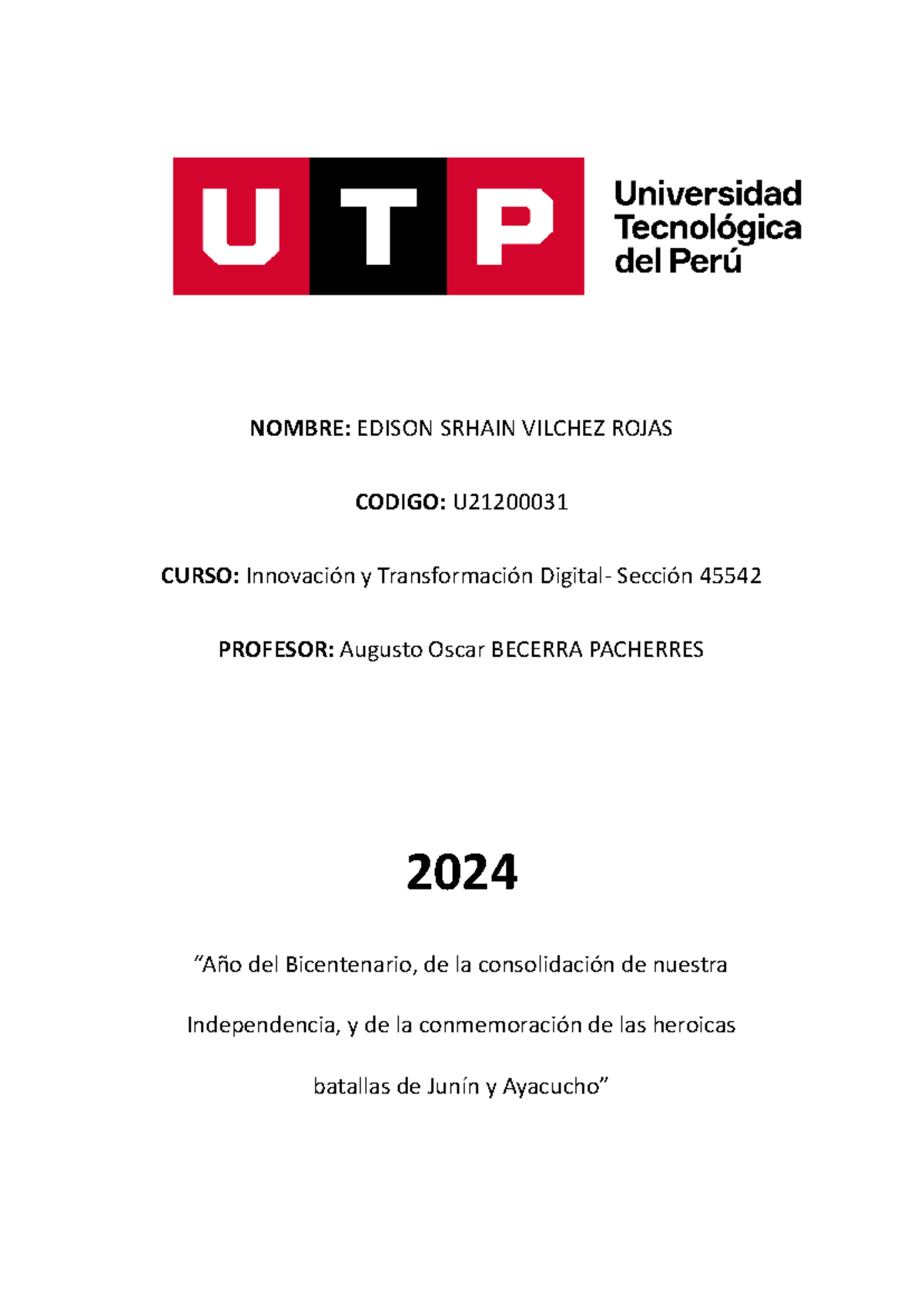 Tarea Semana 14 - sdaasd - ingles, tarea - NOMBRE: EDISON SRHAIN ...