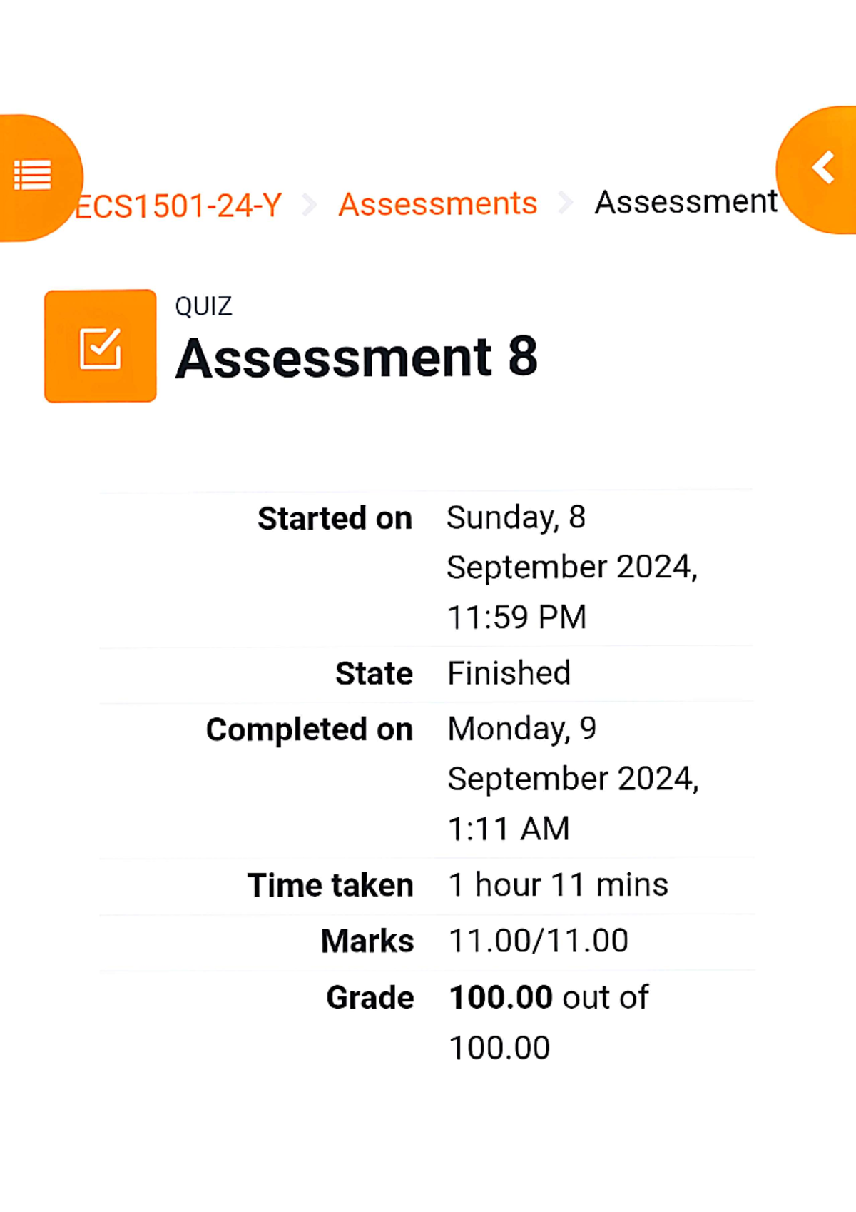 ECS1501-24 Assessment 8 2024 - Assessments Assessment QUIZ Assessment 8 ...