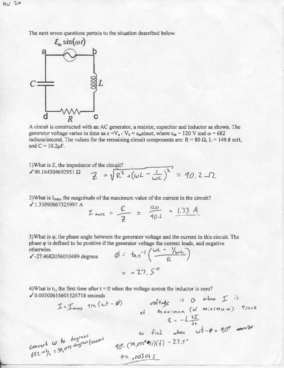 Ac Circuits Assignment 3 Solutions Phys 1070 Studocu