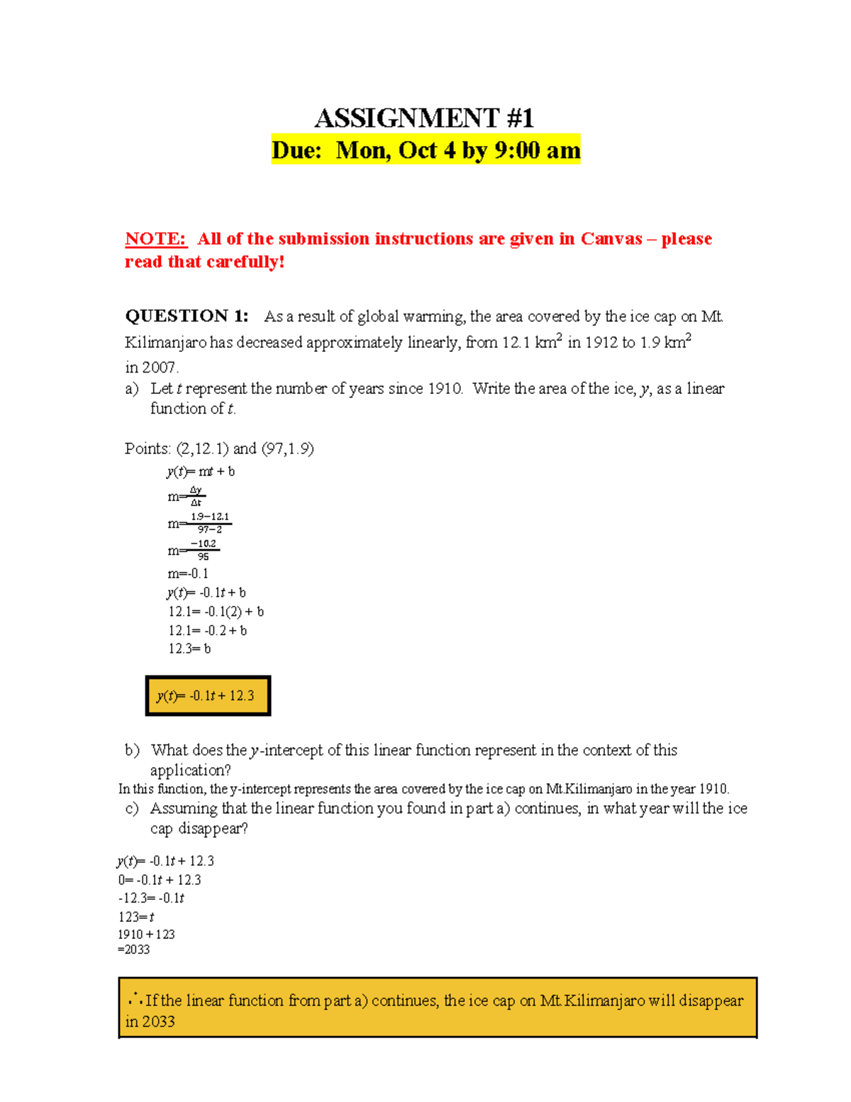 Math Assignment 1 - ASSIGNMENT Due: Mon, Oct 4 by 9:00 am NOTE: All of ...