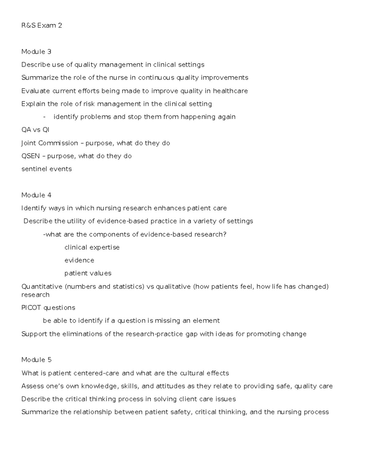 Role and Scope Exam 2 - Review for exam 2 - R&S Exam 2 Module 3 Describe use of quality - Studocu