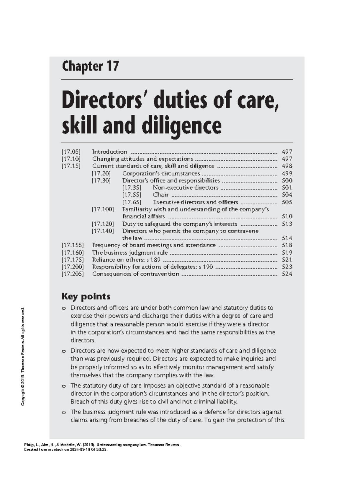 Understanding Company Law - (Directors duties of care, skill and ...