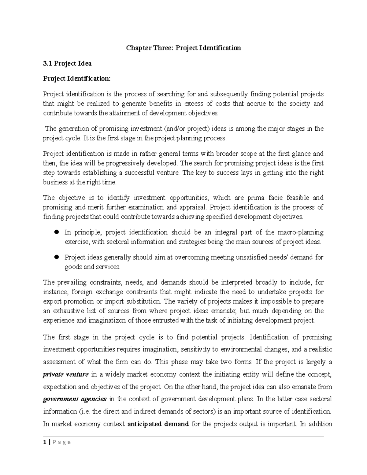 Ch- 3 new project - Chapter Three: Project Identification 3 Project Idea Project Identification ...